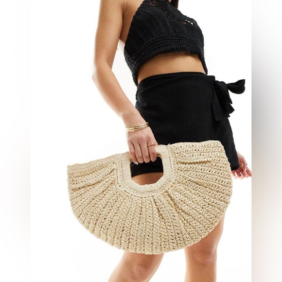Ramla | Bags | Half Moon Clutch Woven Crochet Raffia Beach Boat Summer ...